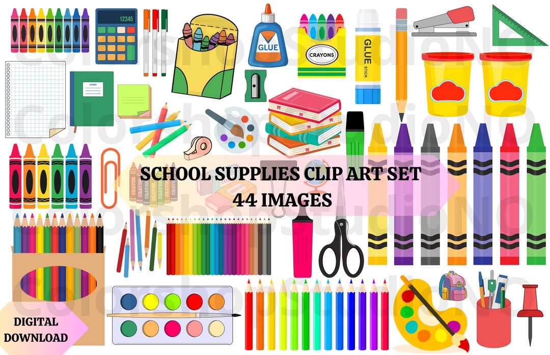 School Supplies Clip Art Set - Digital Clip Art - 44 Colorful Images - Etsy