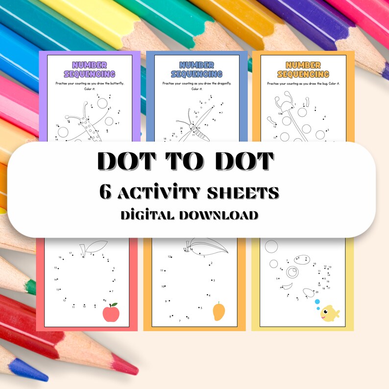 Dot to Dot Activity Sheets - Number Sequencing - 6 Sheets - Digital ...