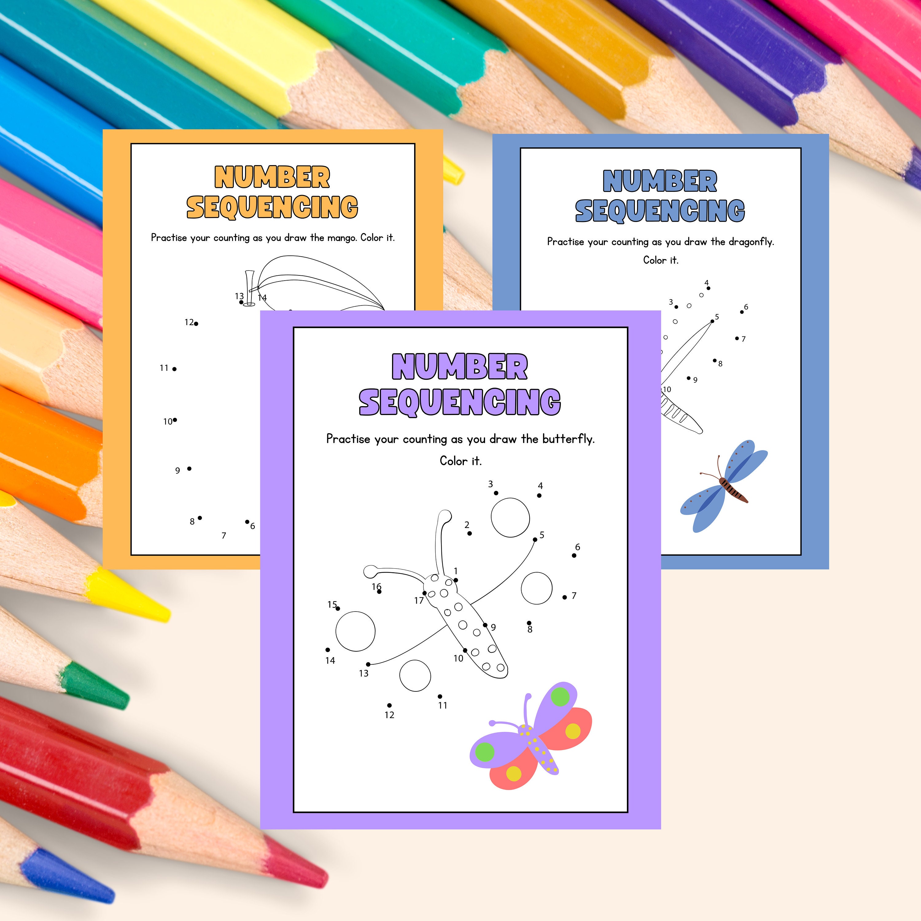 Dot to Dot Activity Sheets Number Sequencing 6 Sheets Digital Download ...