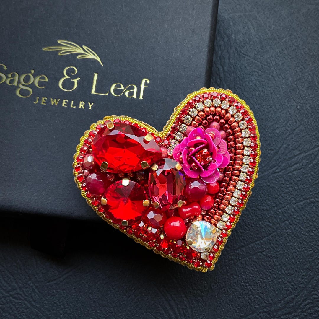 Handmade Heart Brooch Pin / Valentine's Day Heart Jewelry for Women ...