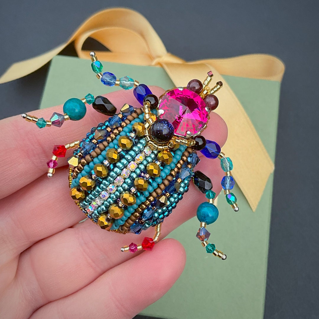 Beetle Brooch Handmade With Gemstones and Swarovski Crystals 3 ...