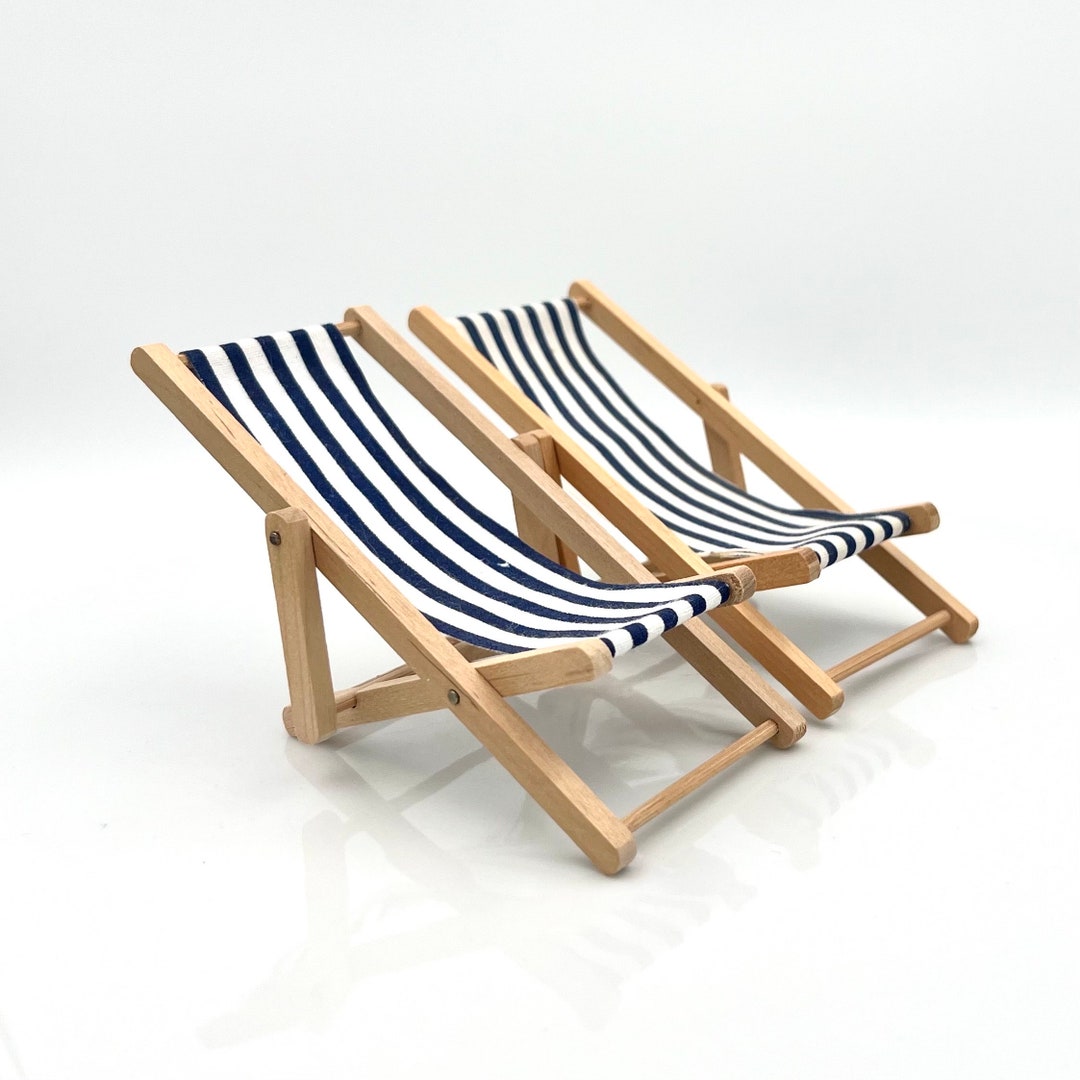 Lundby Blue and White Striped Sun Chairs/sun Loungers- Dollhouse Item ...