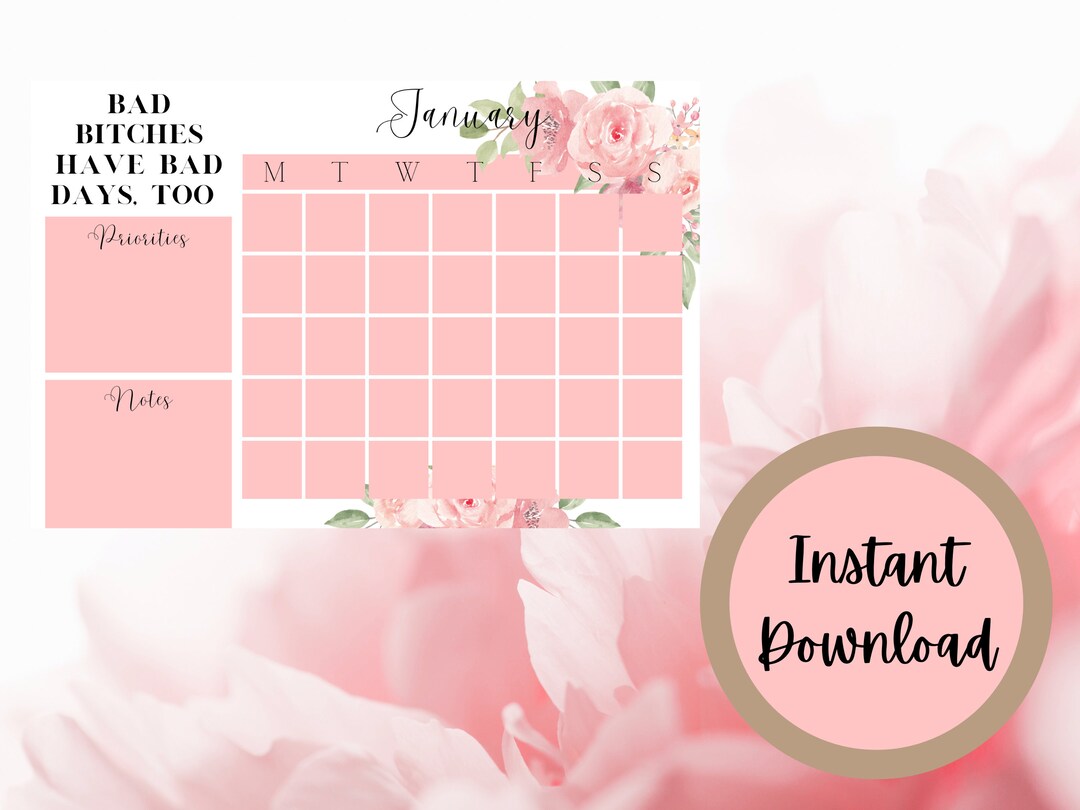 Printable Coffee and Chaos Desktop Calendar, Pink Adult Calendar ...