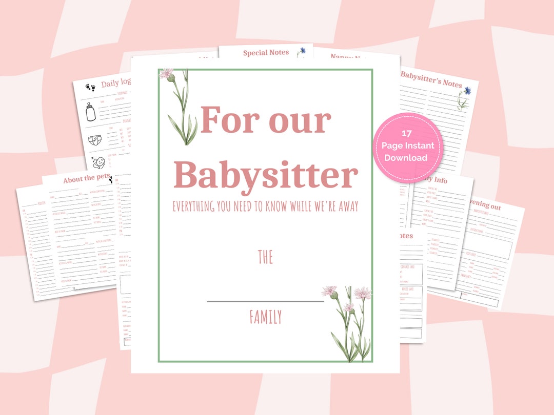 Babysitter Checklist and Planner, Printable Babysitter Notes. Child and ...