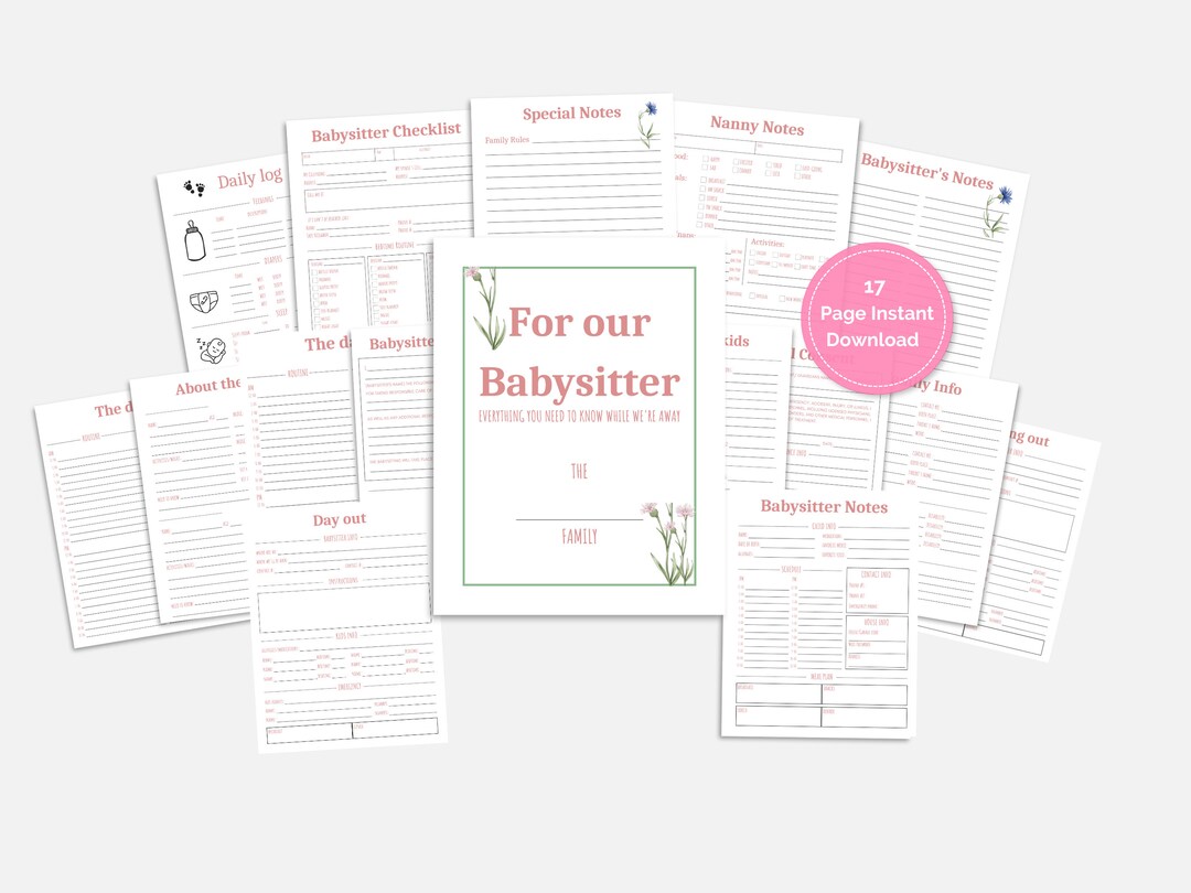 Babysitter Checklist and Planner, Printable Babysitter Notes. Child and ...