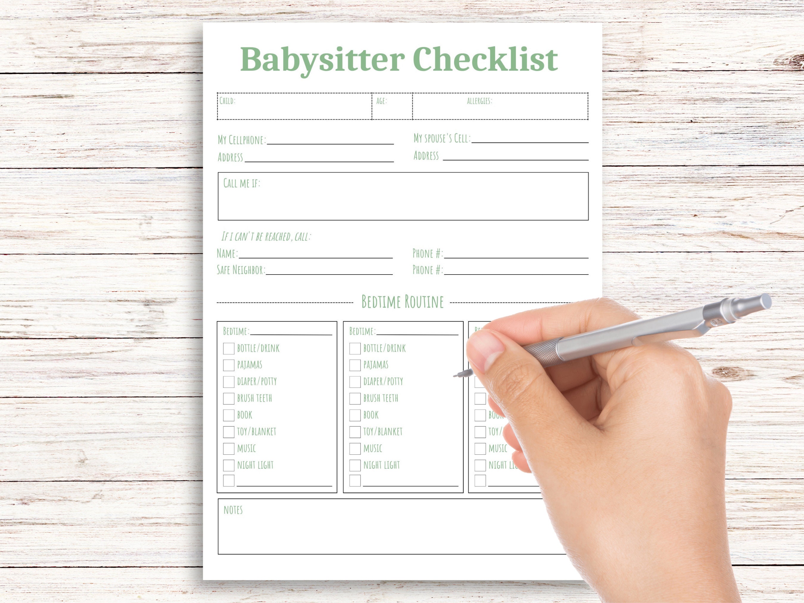 Babysitter Checklist and Planner, Printable Babysitter Notes. Child and ...