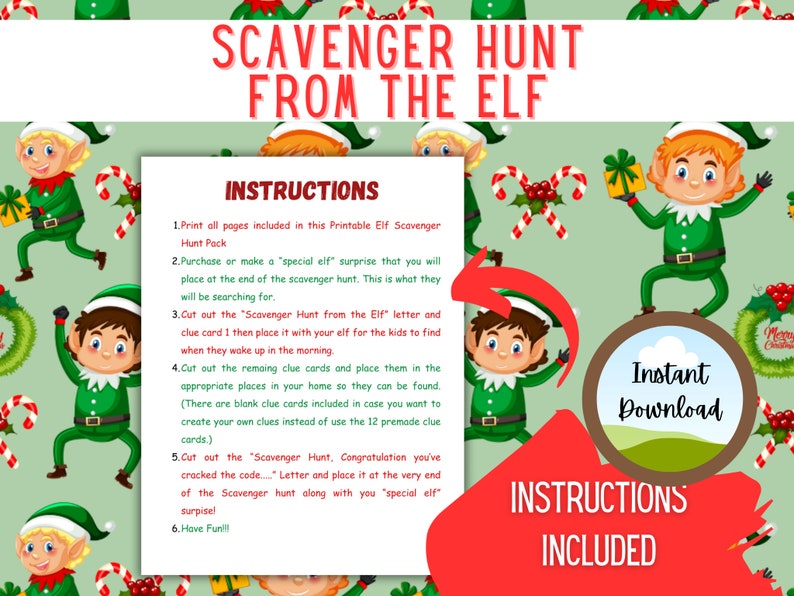 Christmas Elf Printable Game. Elf Scavenger Hunt for Family Game Night ...