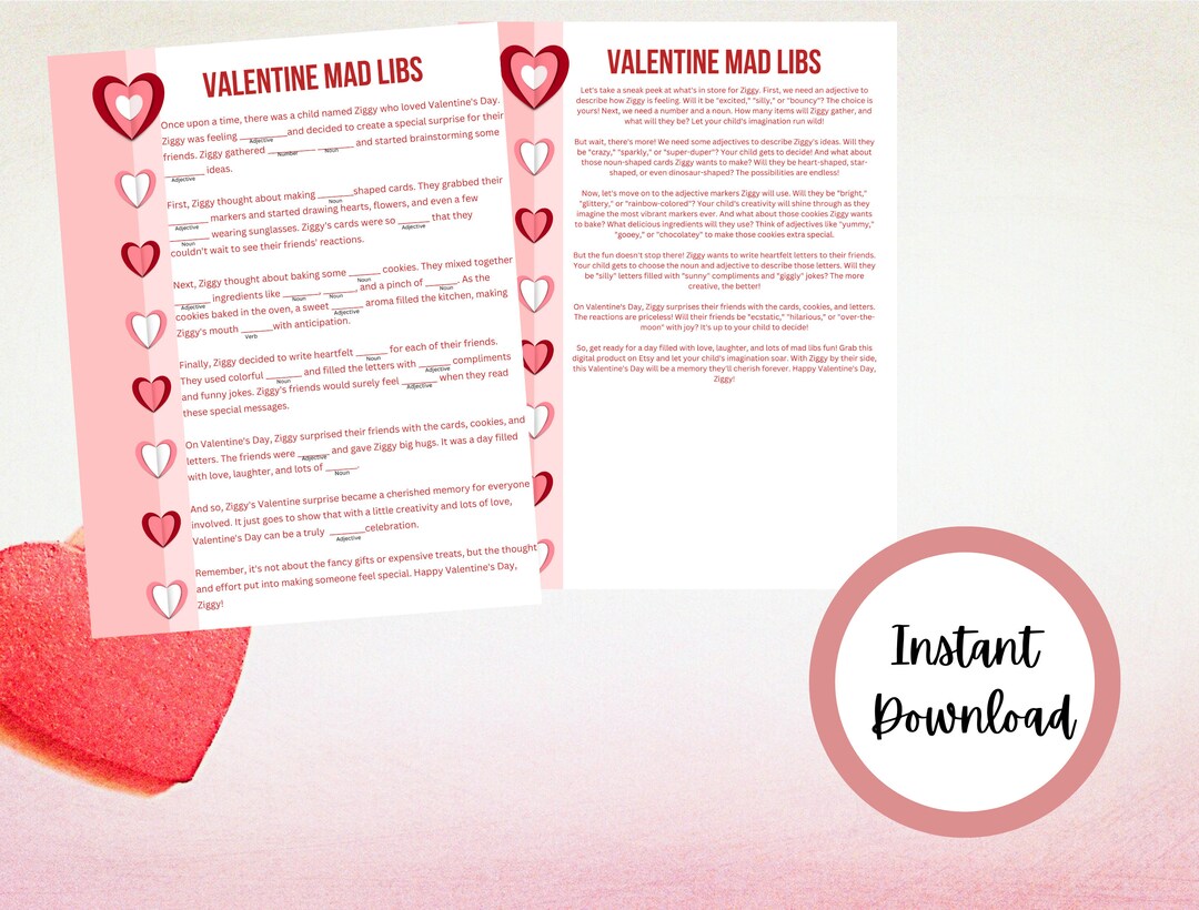 Childs Valentine Mad Lib Great for Students. Mad Libs for Kids Are a ...