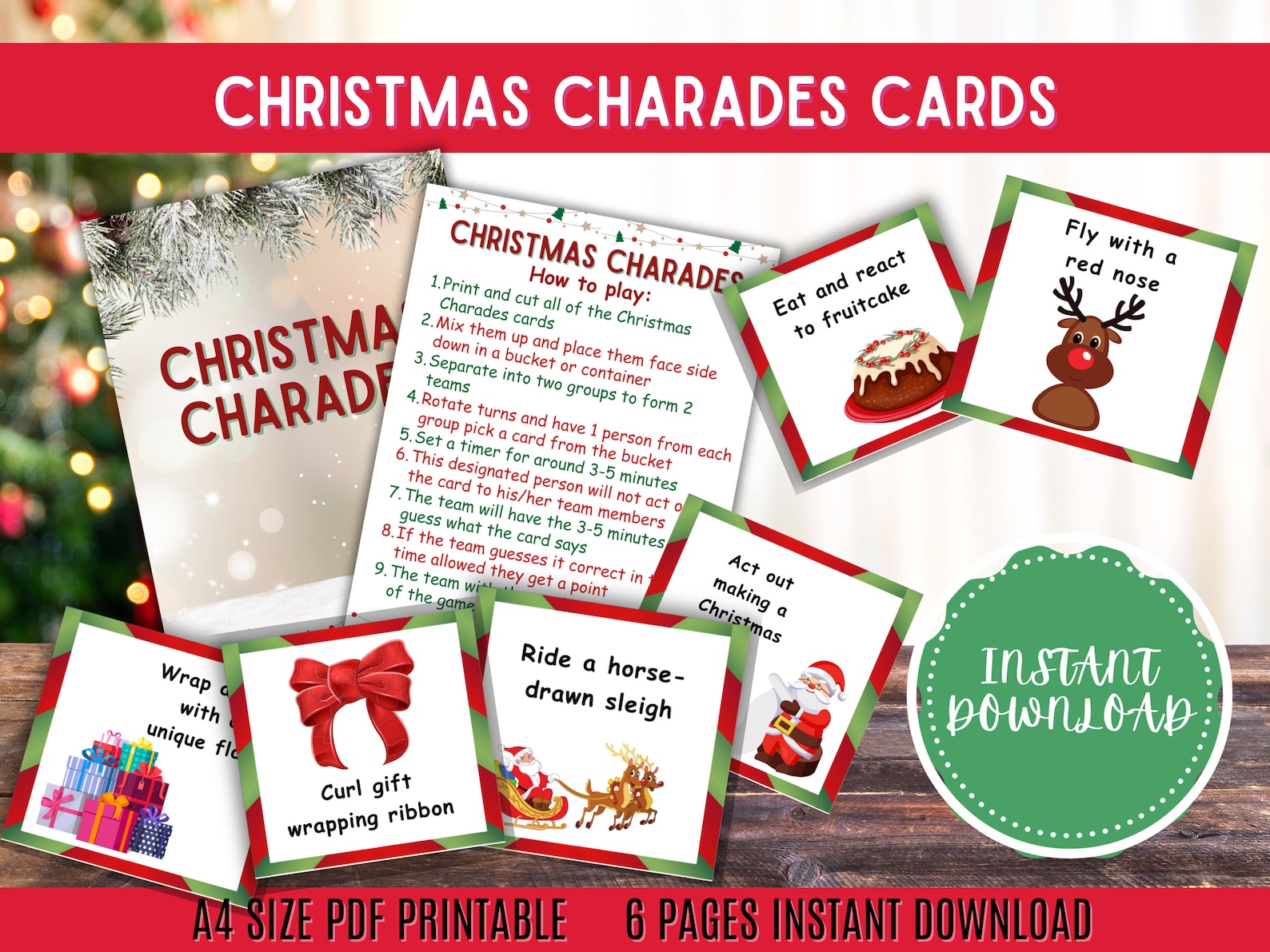 Christmas Charades Printable Game. Family Game Night Fun. Christmas ...