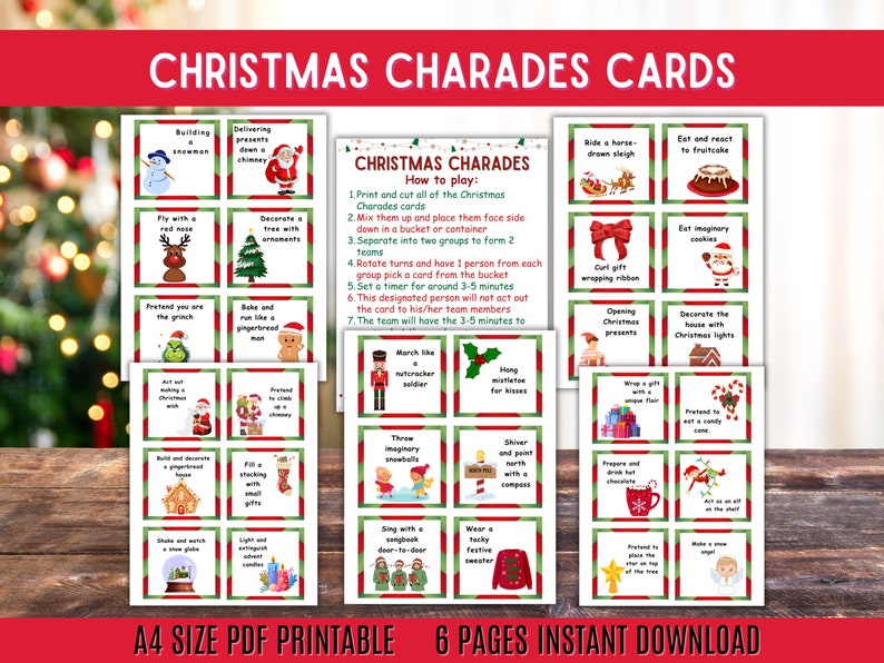 Christmas Charades Printable Game. Family Game Night Fun. Christmas ...