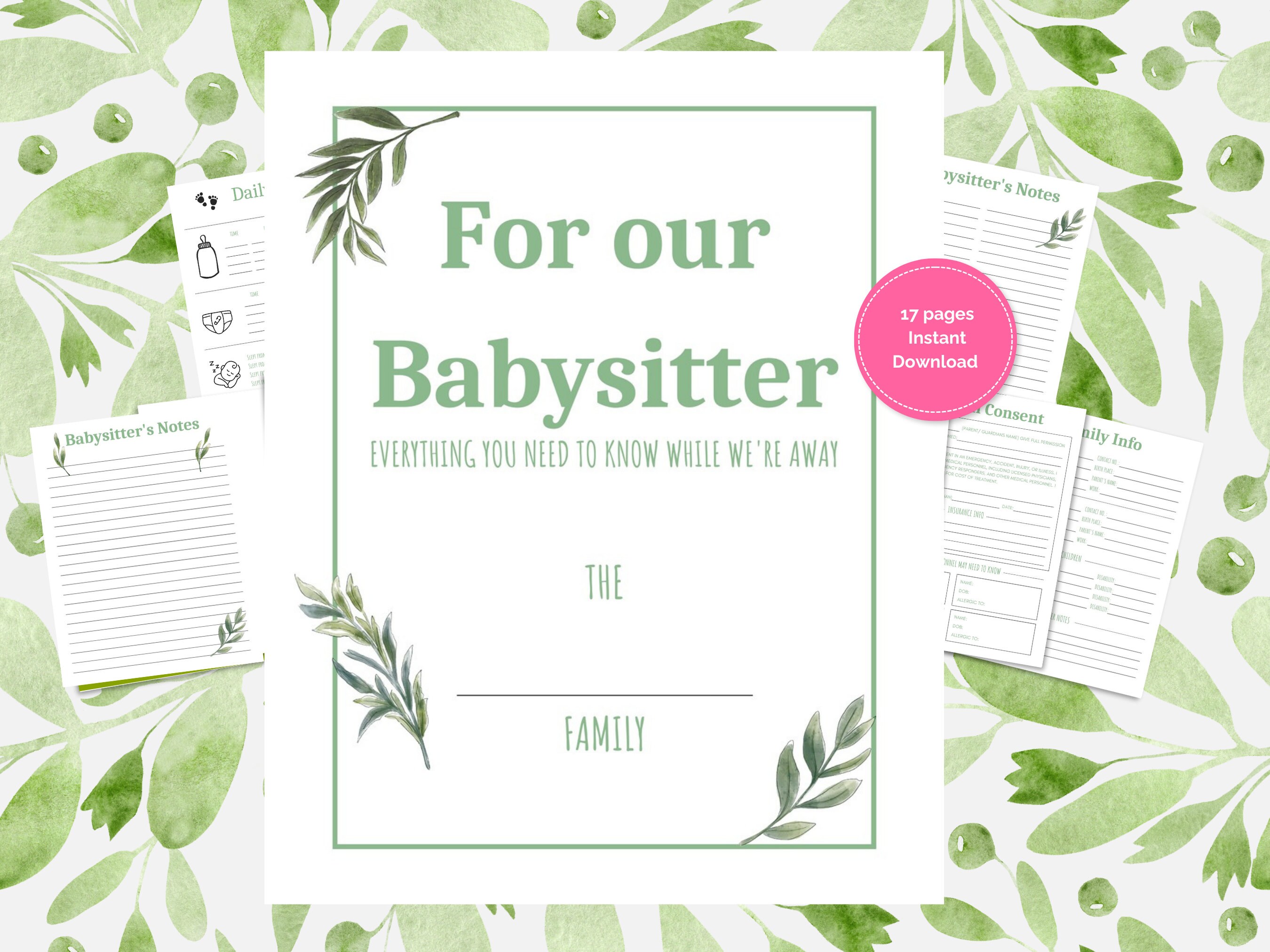 Babysitter Checklist and Planner, Printable Babysitter Notes. Child and ...