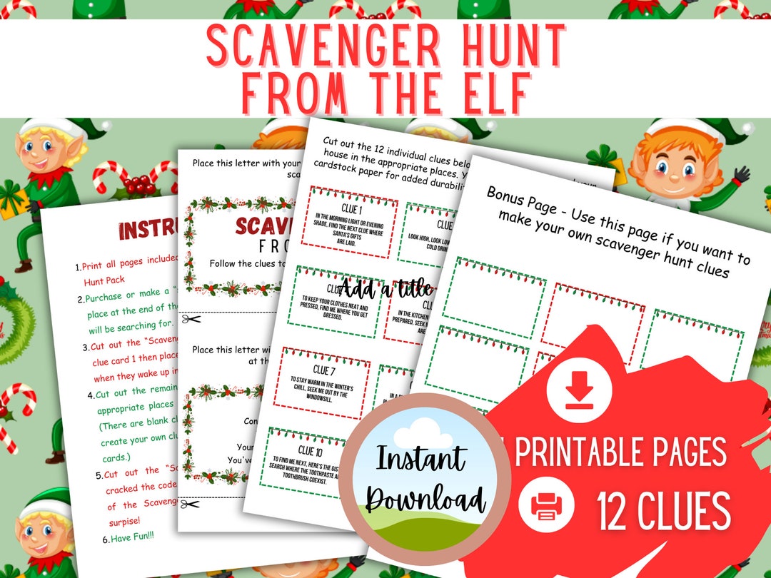 Christmas Elf Printable Game. Elf Scavenger Hunt for Family Game Night ...