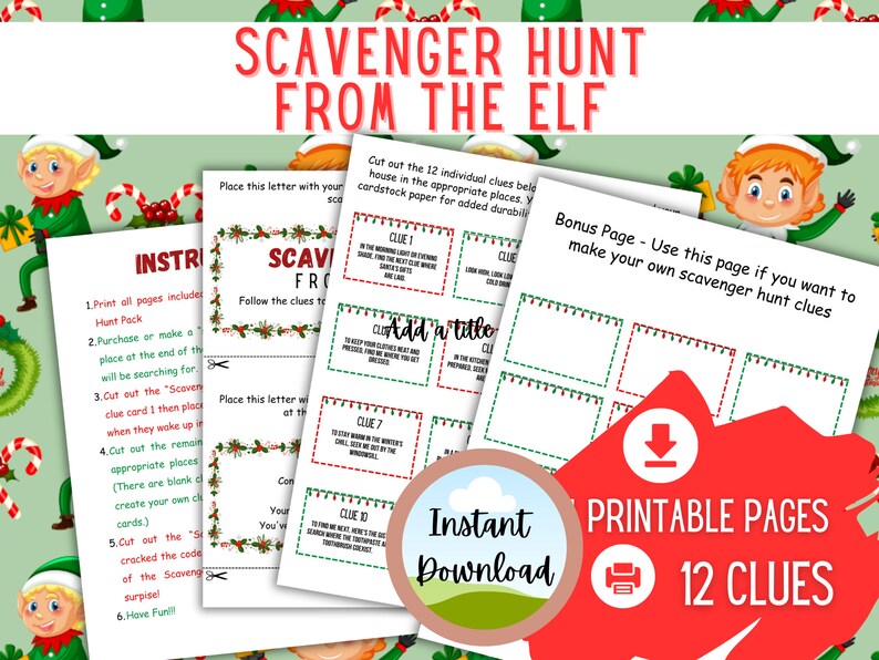 Christmas Elf Printable Game. Elf Scavenger Hunt for Family Game Night ...