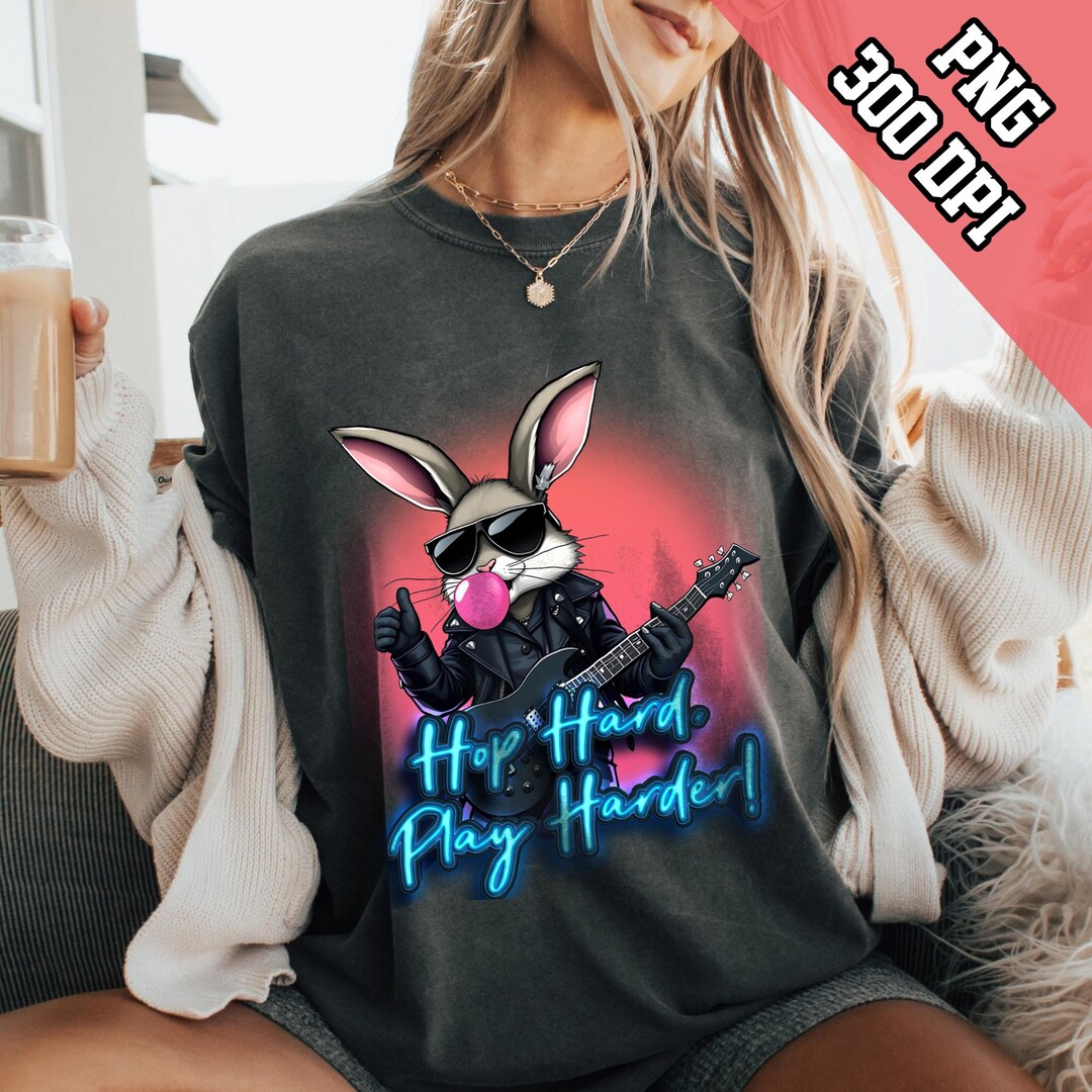 Rockstar Bunny Sublimation PNG, Cool Rabbit With Guitar Digital Art ...