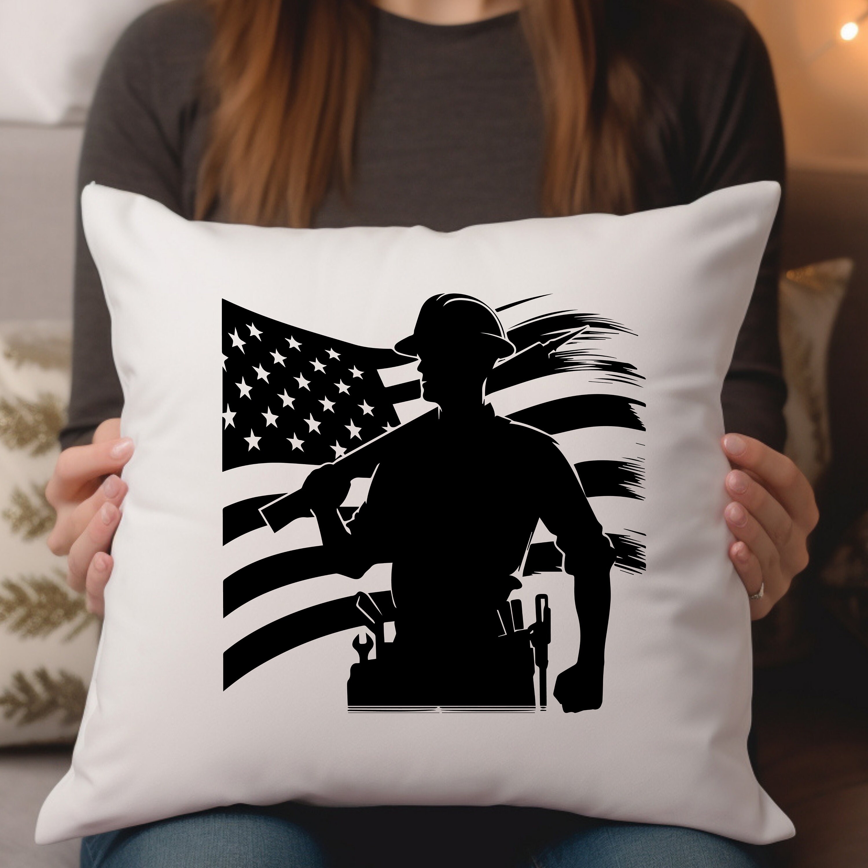 Worker With Us Flag Svg, Worker Silhouette, American Worker SVG ...