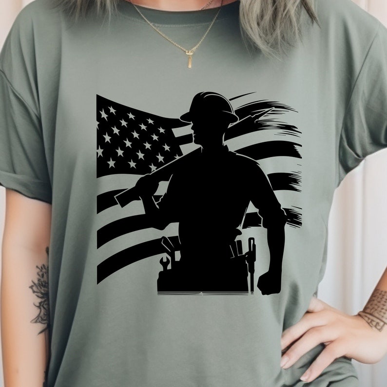 Worker With Us Flag Svg, Worker Silhouette, American Worker SVG ...