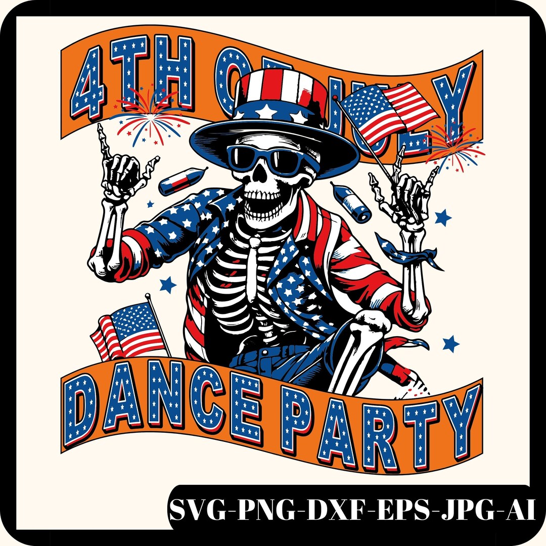 4th of July Dance Party Png Svg, Retro Dancing Skeleton Png, America ...