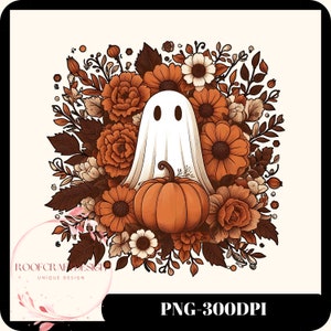 Vintage Floral Cute Ghost Halloween PNG, Retro Spooky Ghost Png, Autumn ...