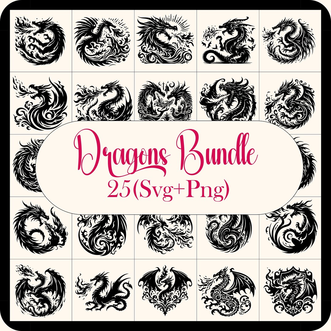 Dragon SVG Bundle: Fire Clipart, Silhouette Design (digital Download ...
