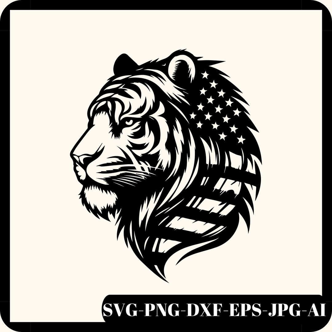 Tiger Svg, Tiger Head With Usa Flag Svg, American Flag Svg, Tiger Face ...