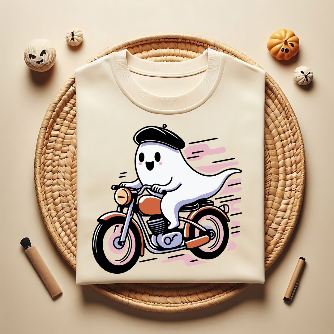 Retro Cute Ghost Riding Motorcycle Svg Png, Retro Cute Ghost Halloween ...