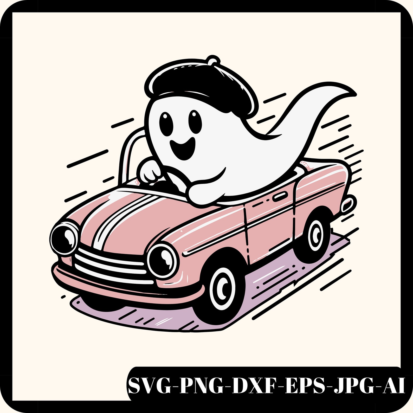 Retro Cute Ghost Driving Car Svg Png, Retro Cute Ghost Halloween Svg ...