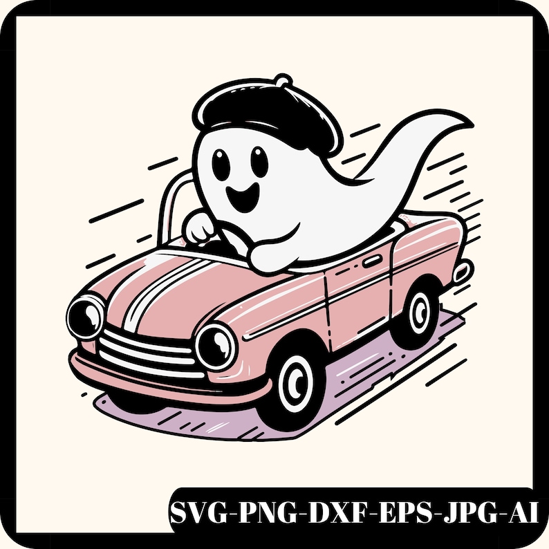 Retro Cute Ghost Driving Car Svg Png, Retro Cute Ghost Halloween Svg ...