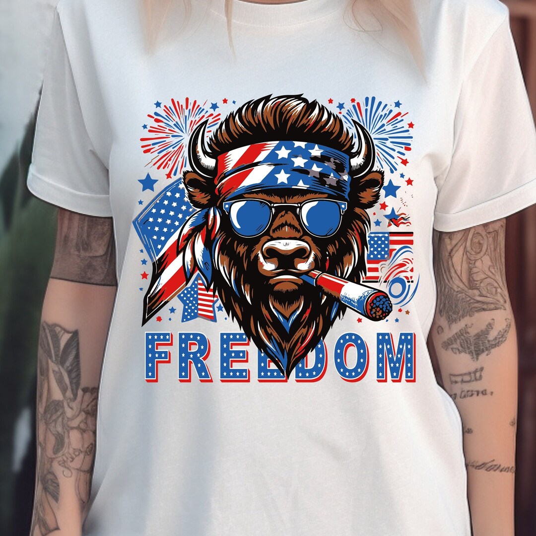 Retro Freedom Bison PNG SVG, American Bison Png Svg, Funny Usa Animal ...