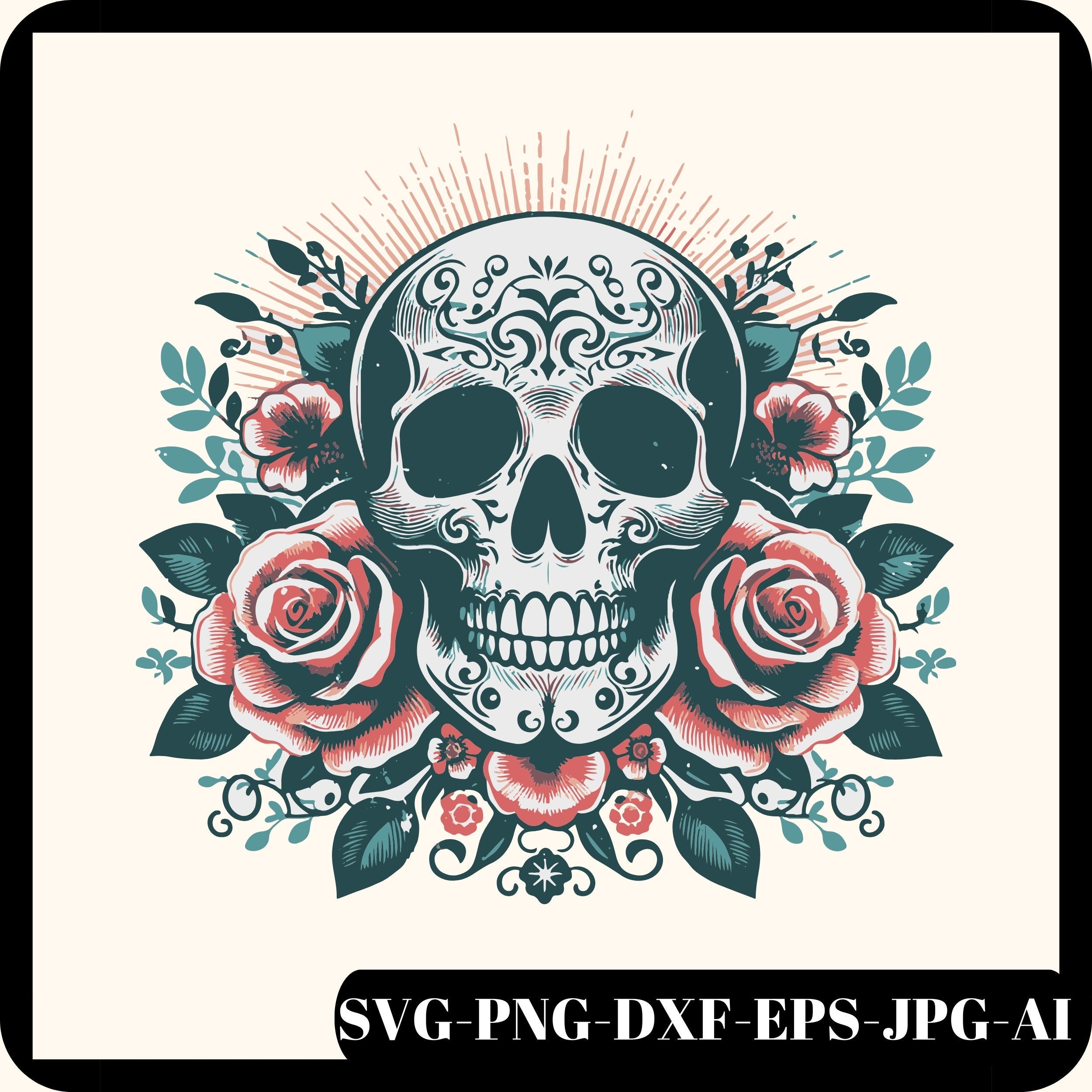 Retro Floral Skeleton Head Svg Png, Floral Skull Svg, Skull Vector ...