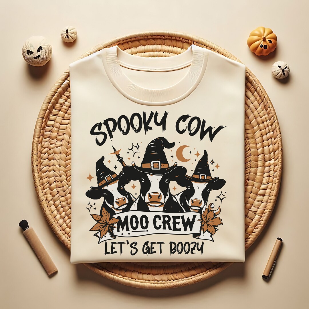 Spooky Cow Moo Crew Let's Get Boozy Svg Png, Funny Witch Cow Halloween ...