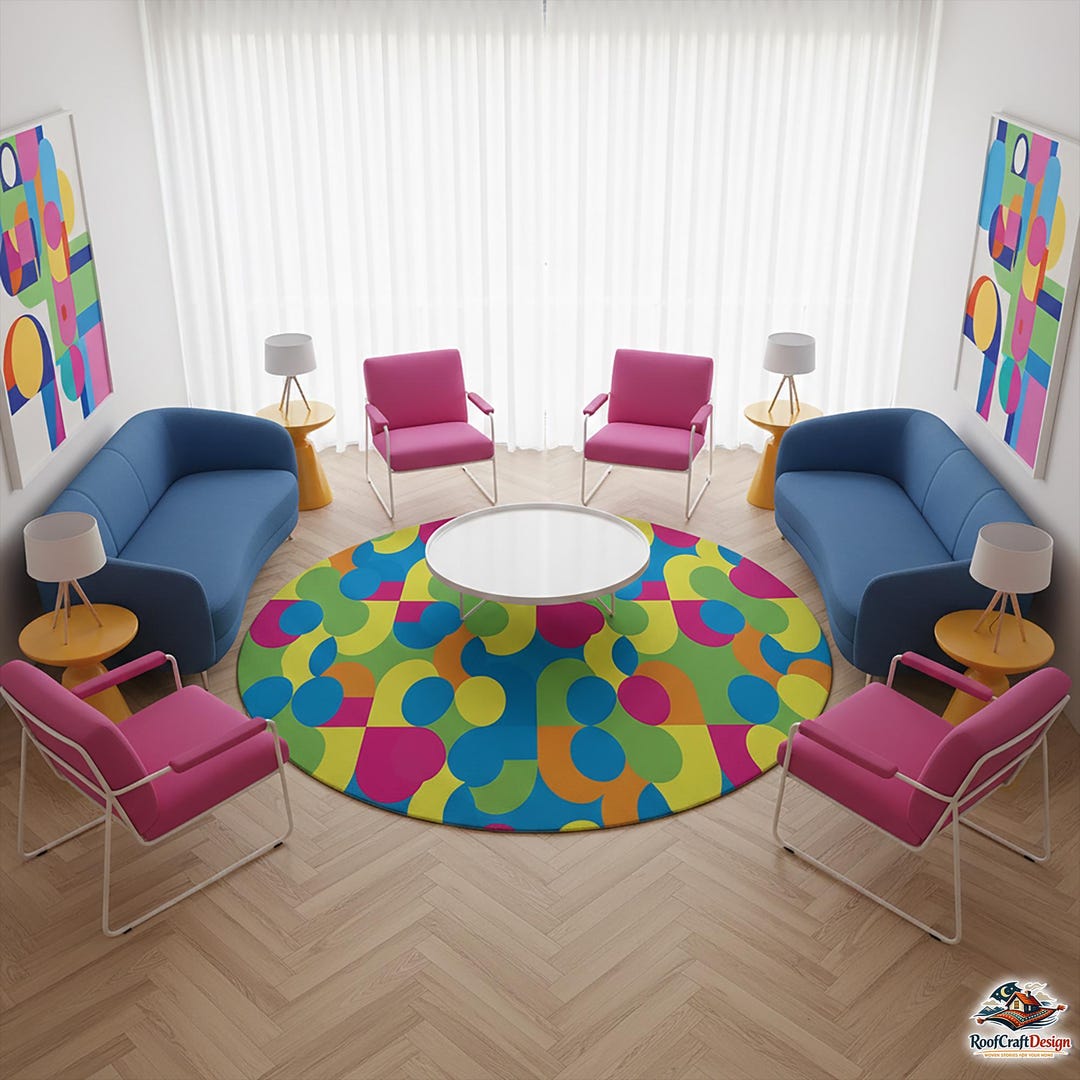 Colorful Pop Art Round Rug – Retro Modern Geometric Area Rug, Bold ...