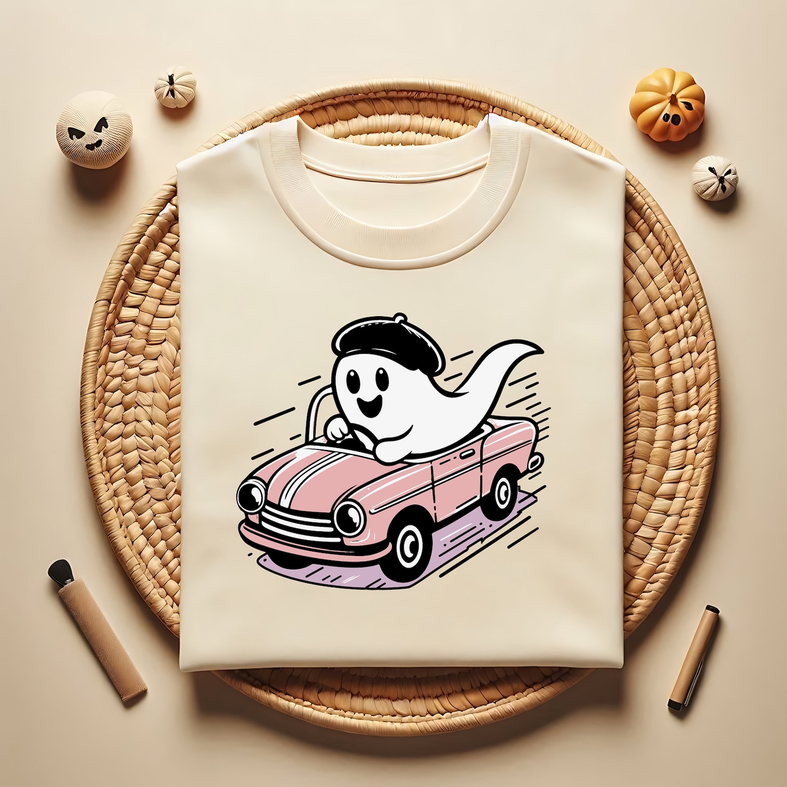 Retro Cute Ghost Driving Car Svg Png, Retro Cute Ghost Halloween Svg ...