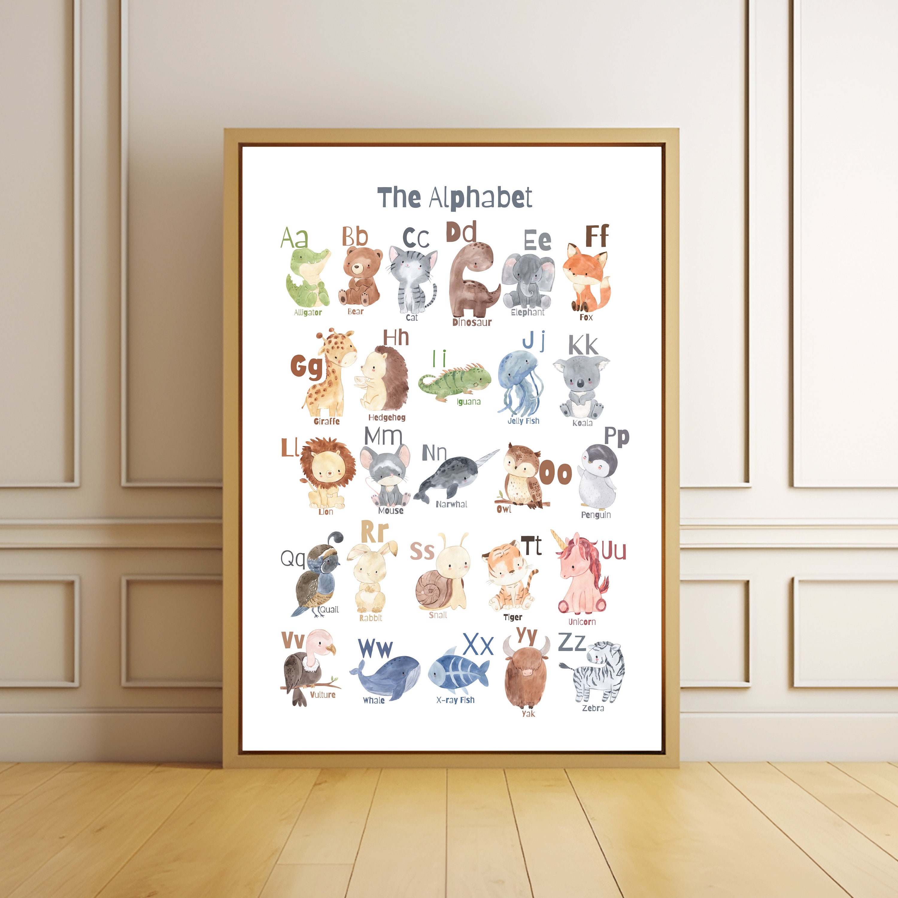 ABC Poster English, Learning Alphabet With Cute Animals Matte Paper ...