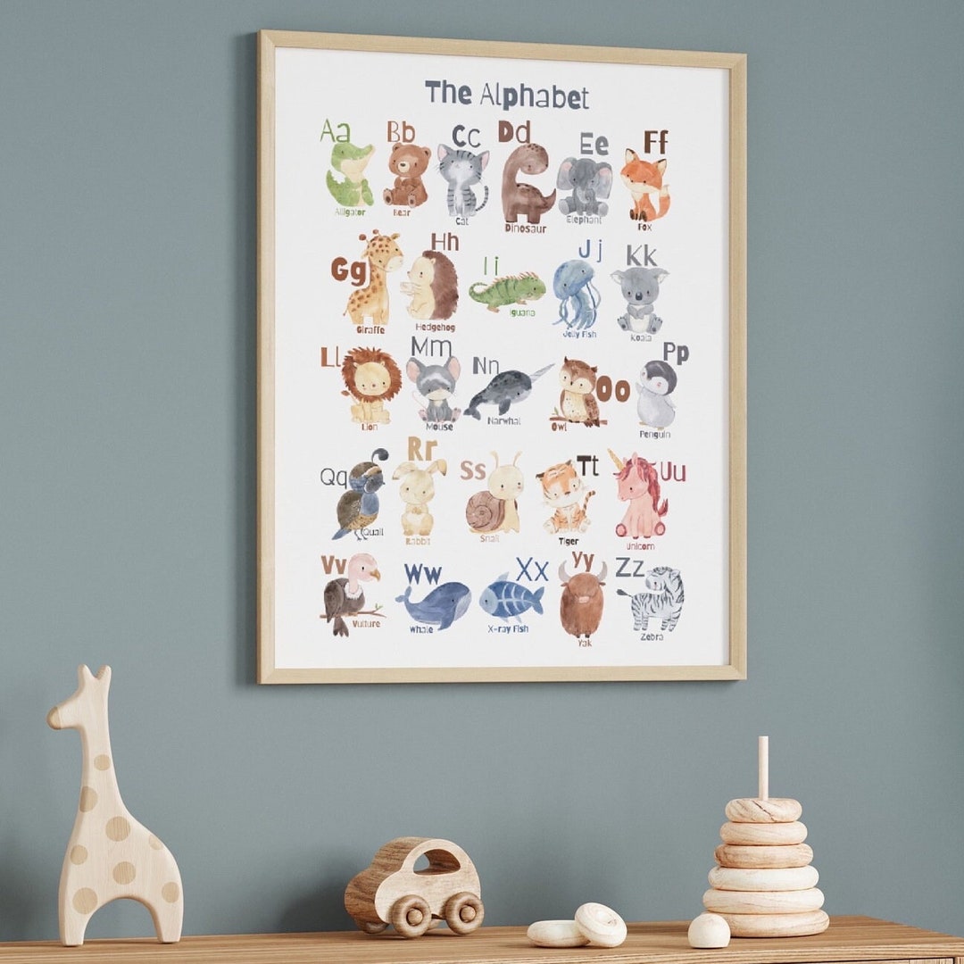 ABC Poster English, Learning Alphabet With Cute Animals Matte Paper ...