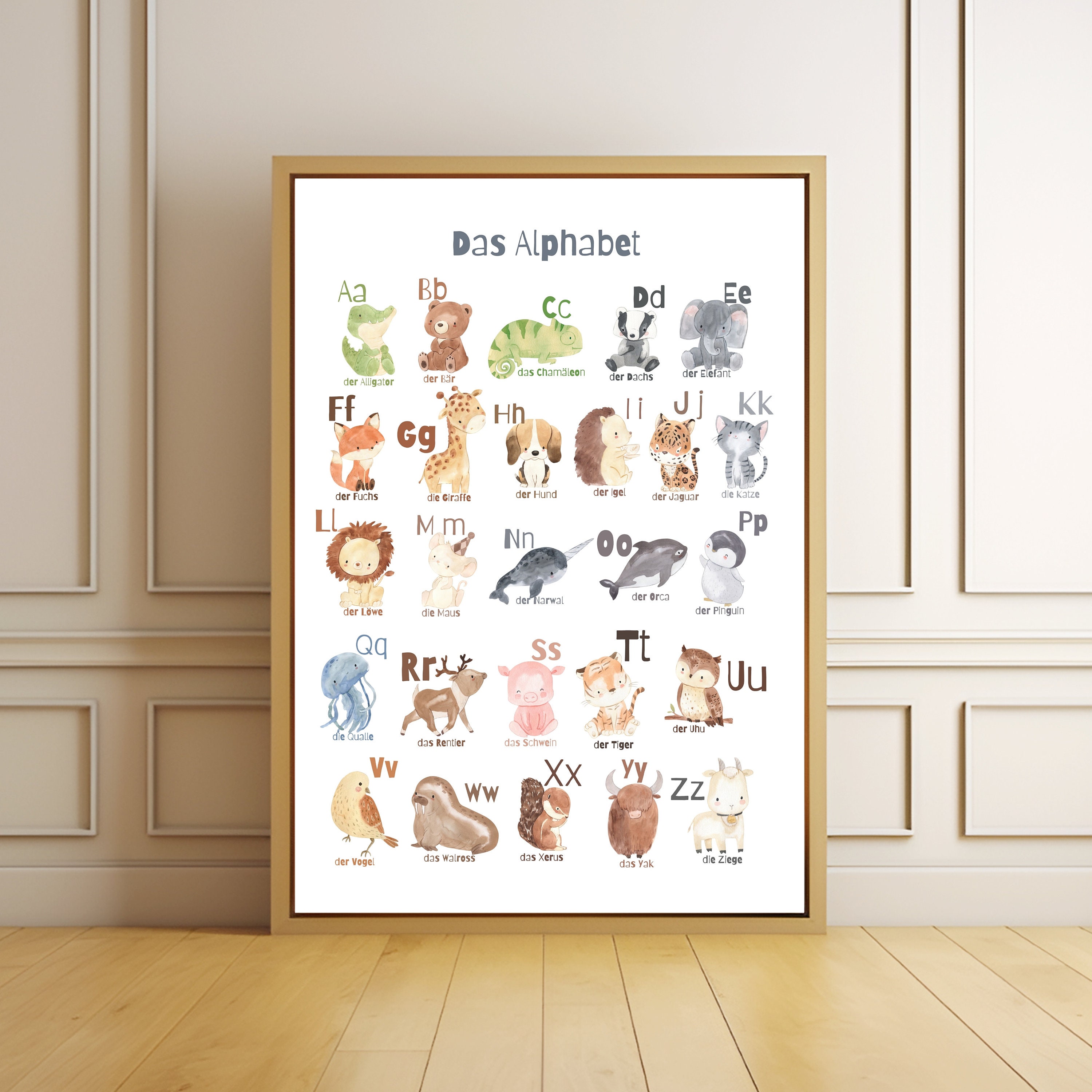 ABC Poster Deutsch, Learning Alphabet With Animal Premium Matte Paper ...