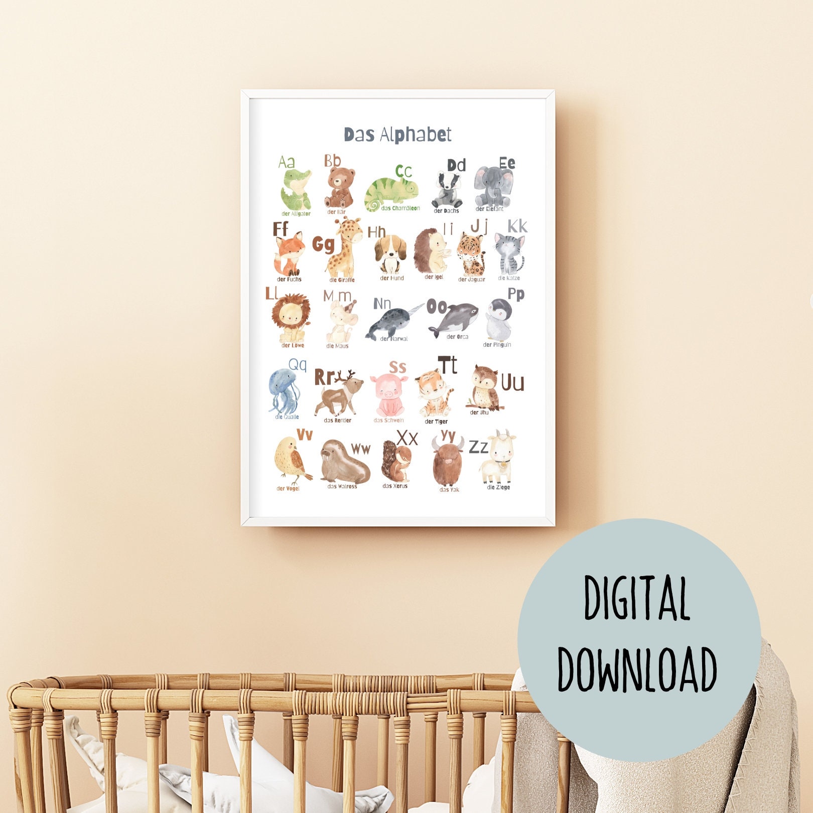 ABC Alphabet Animal Printable Digital Poster in German/deutsch, DIGITAL ...
