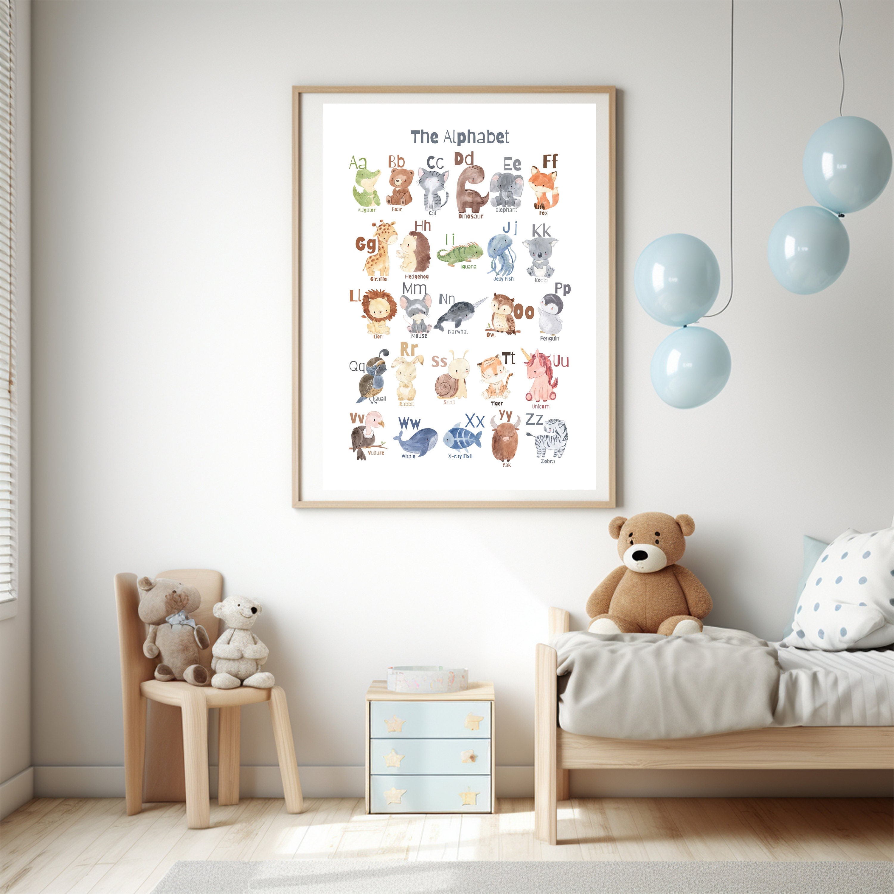ABC Poster English, Learning Alphabet With Cute Animals Matte Paper ...