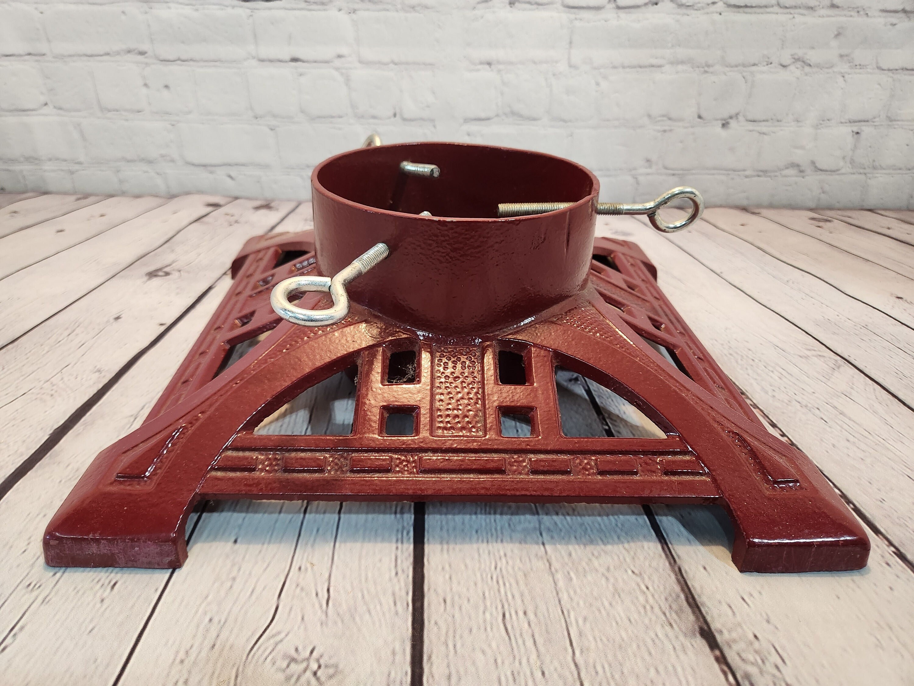 Vintage Christmas Tree Stand, Vintage Cast Iron Cherry Red Ornate ...