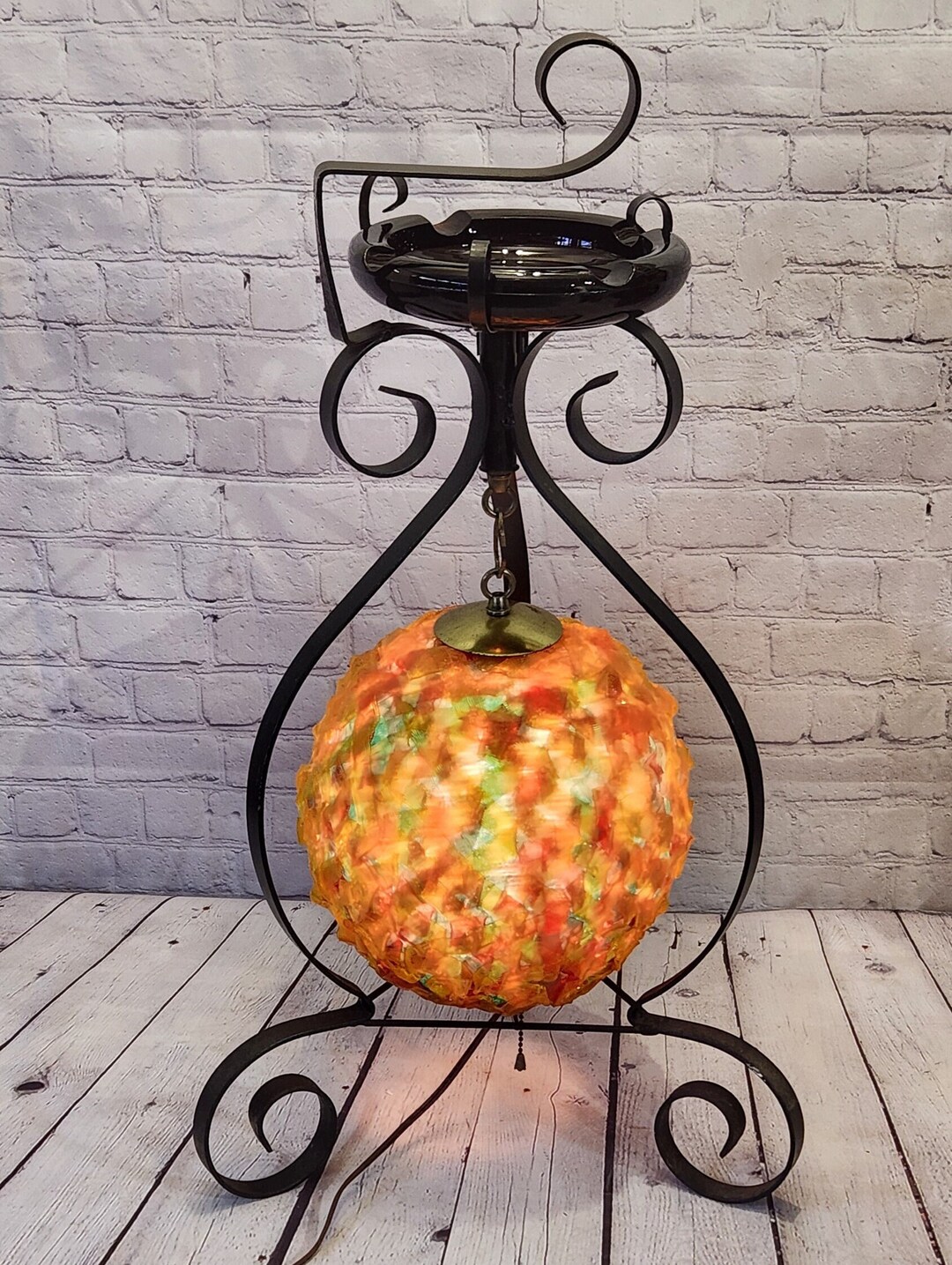 Beautiful and Rare Wrought Iron Standing Ashtray With Working Lucite ...