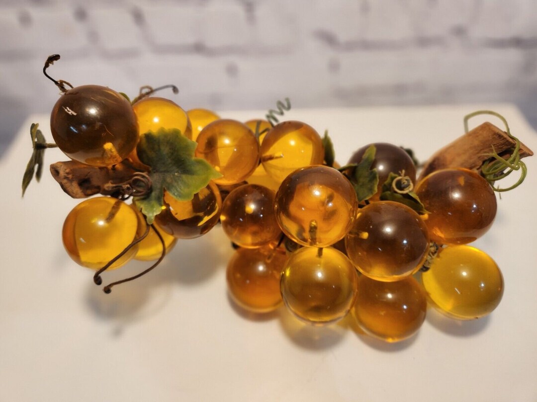 Vtg Mcm Cluster of Large Amber Honey Lucite Acrylic Grapes With Plastic ...