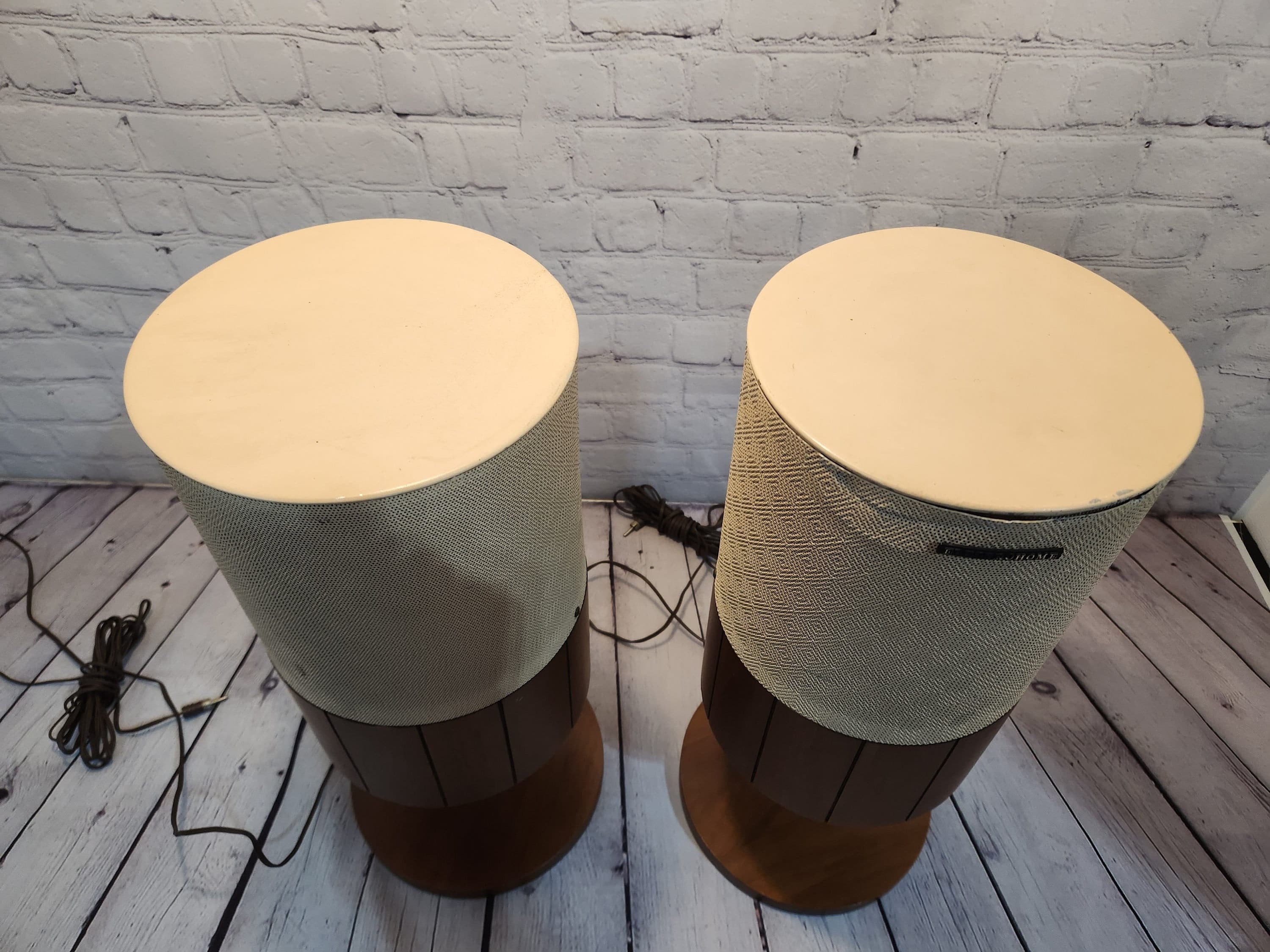 Vintage Cylinder Electrohome Speakers Model 2000 B Swedish Walnut Mid Century Modern Electrohome ...