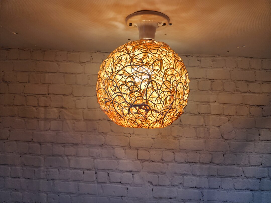 Screw on White Dense Spaghetti Lamp - Round Orb. Mid Century Screw on ...