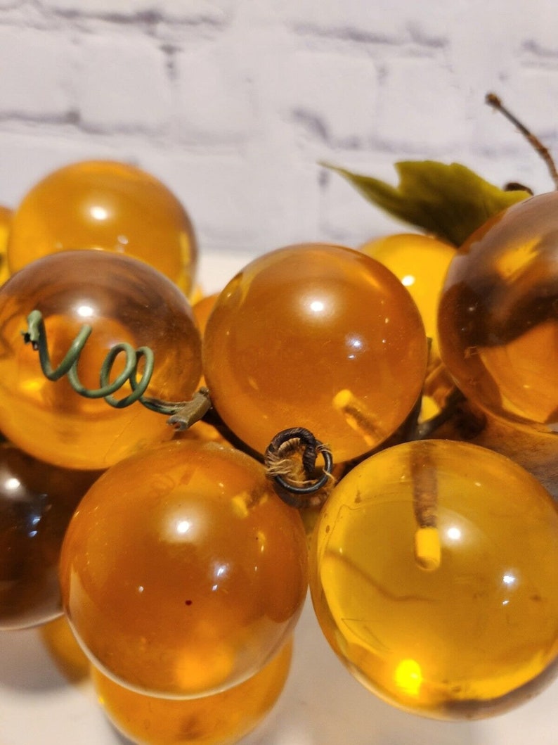 Vtg Mcm Cluster of Large Amber Honey Lucite Acrylic Grapes With Plastic ...