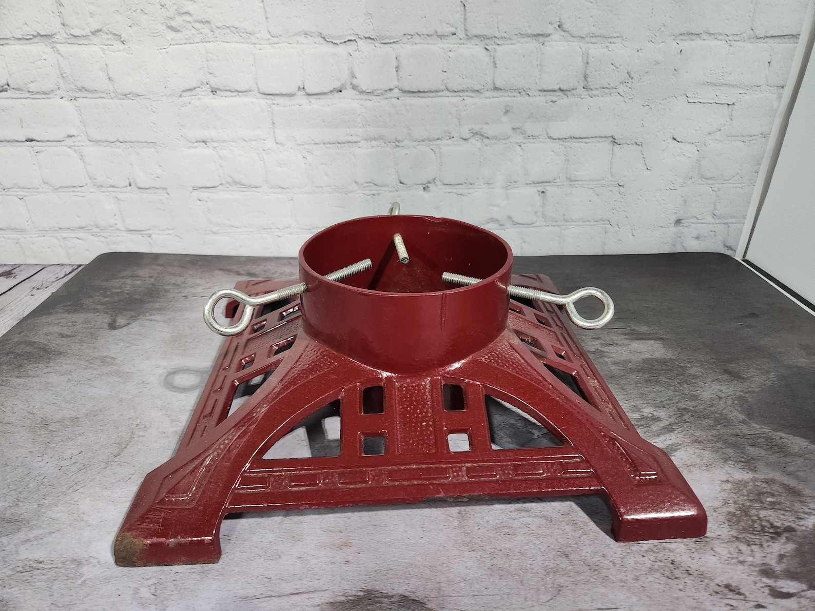 Vintage Christmas Tree Stand, Vintage Cast Iron Cherry Red Ornate ...