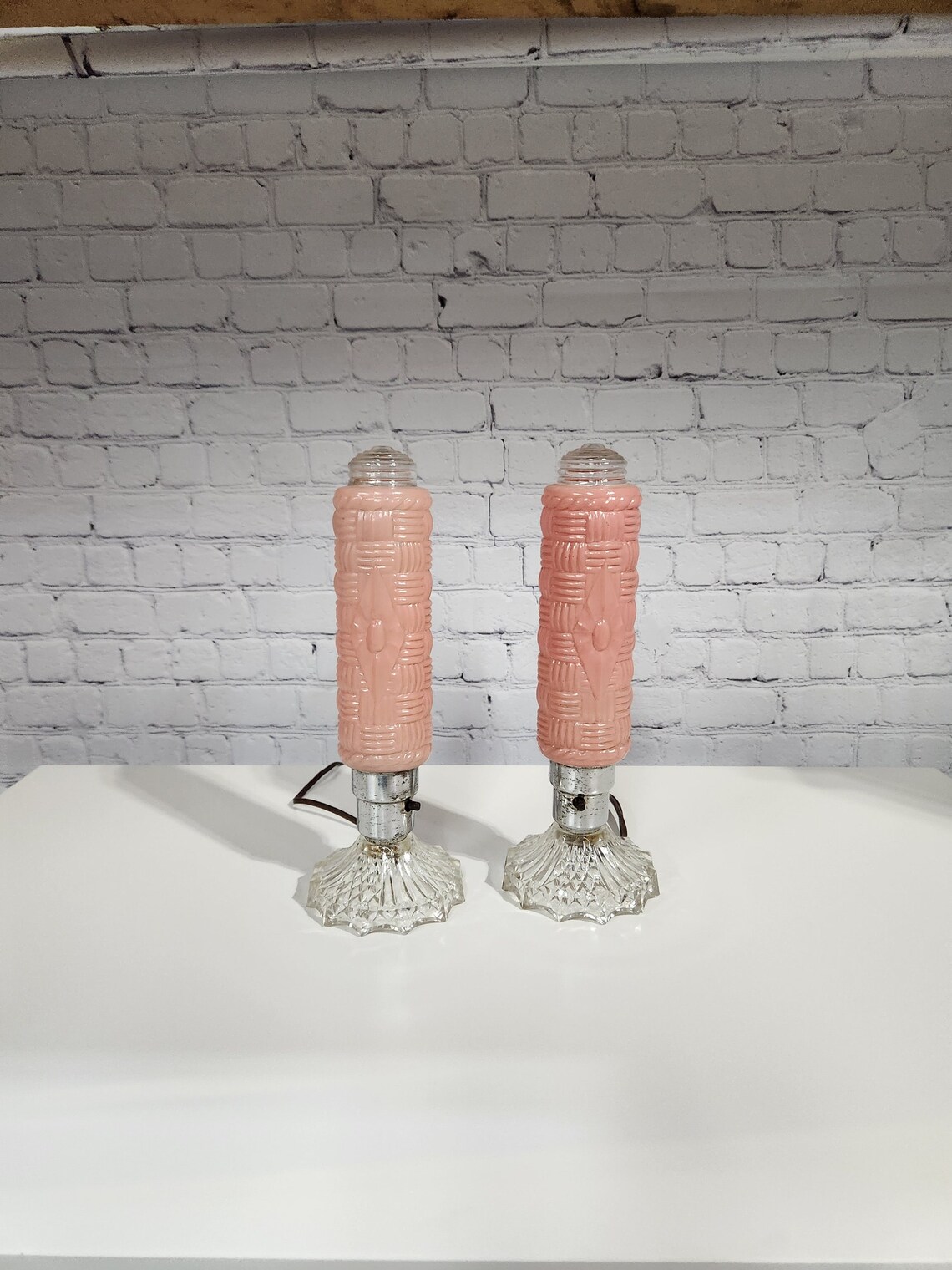 Art Deco Pink Glass Lamps Vtg Art Deco Lamp Art Deco Set of Pink ...