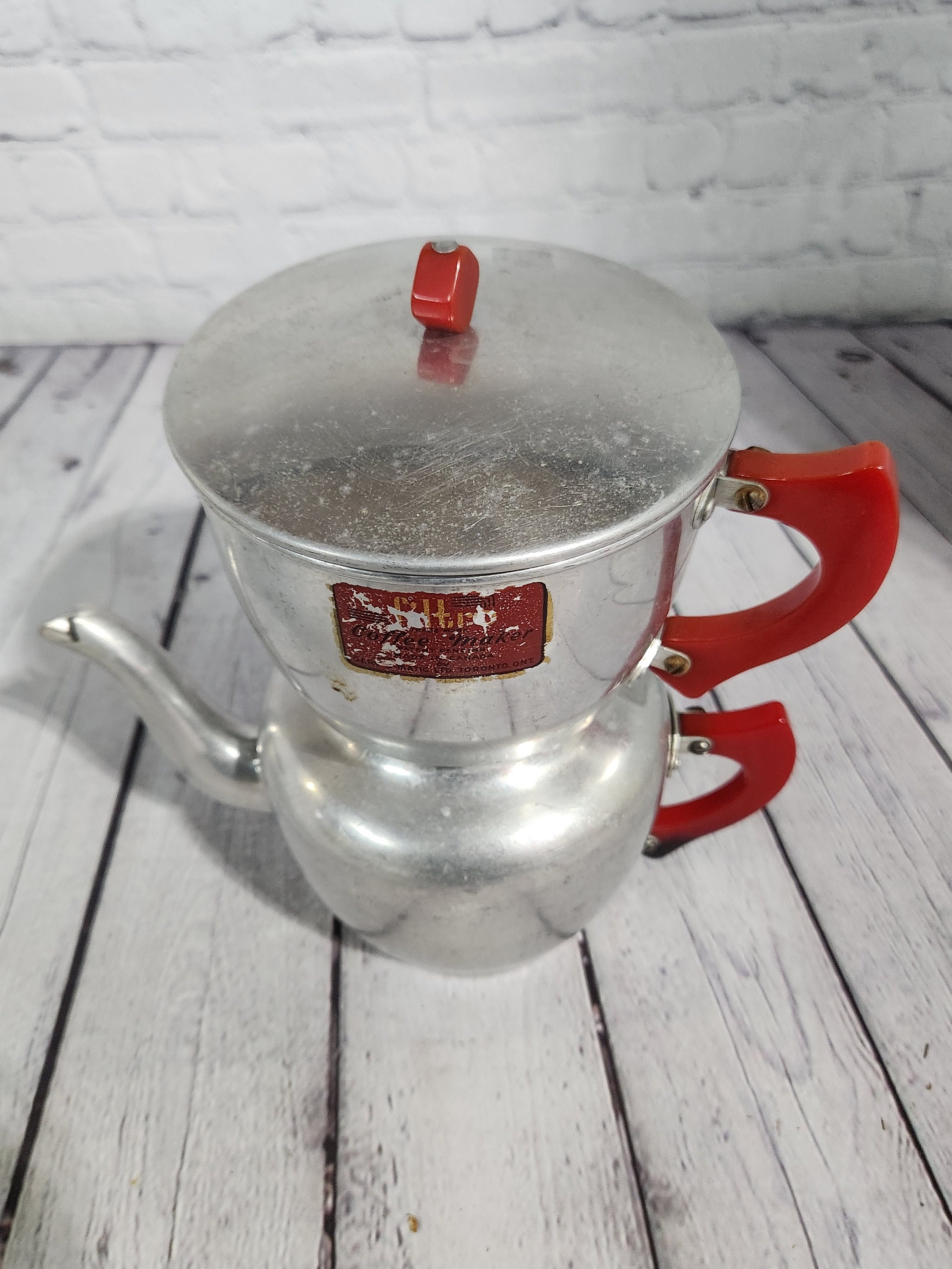 Art Deco Mid Century Modern Drip Coffee Pot / Tea Pot With Red - Etsy