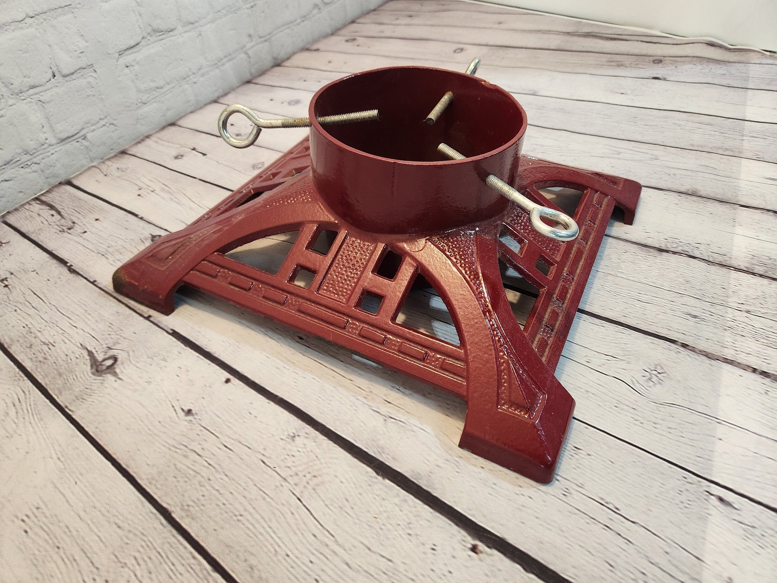 Vintage Christmas Tree Stand, Vintage Cast Iron Cherry Red Ornate ...