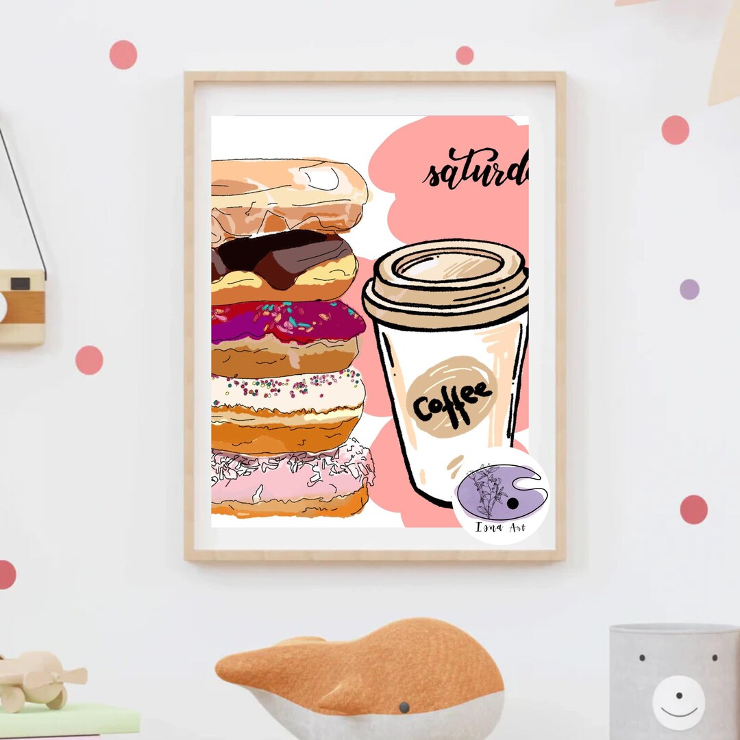 Handmade Digital Saturday Donut Coffee Wall Art for Home and - Etsy