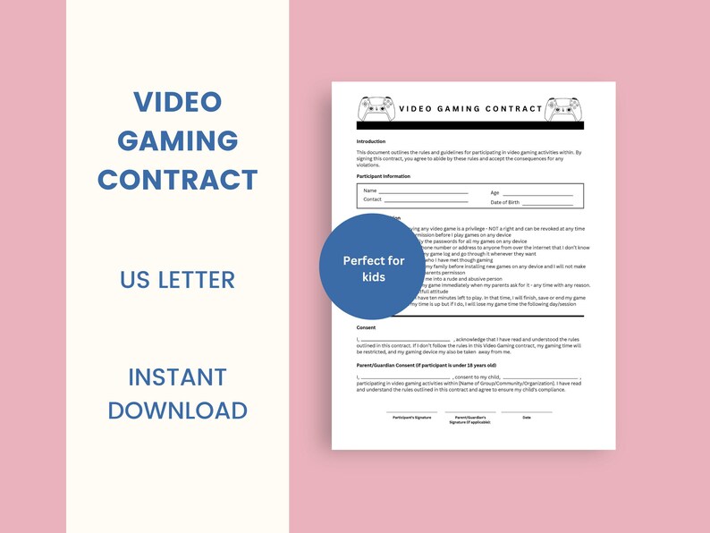 Video Game Contract Printable for Teens · Family Tech Agreement ...