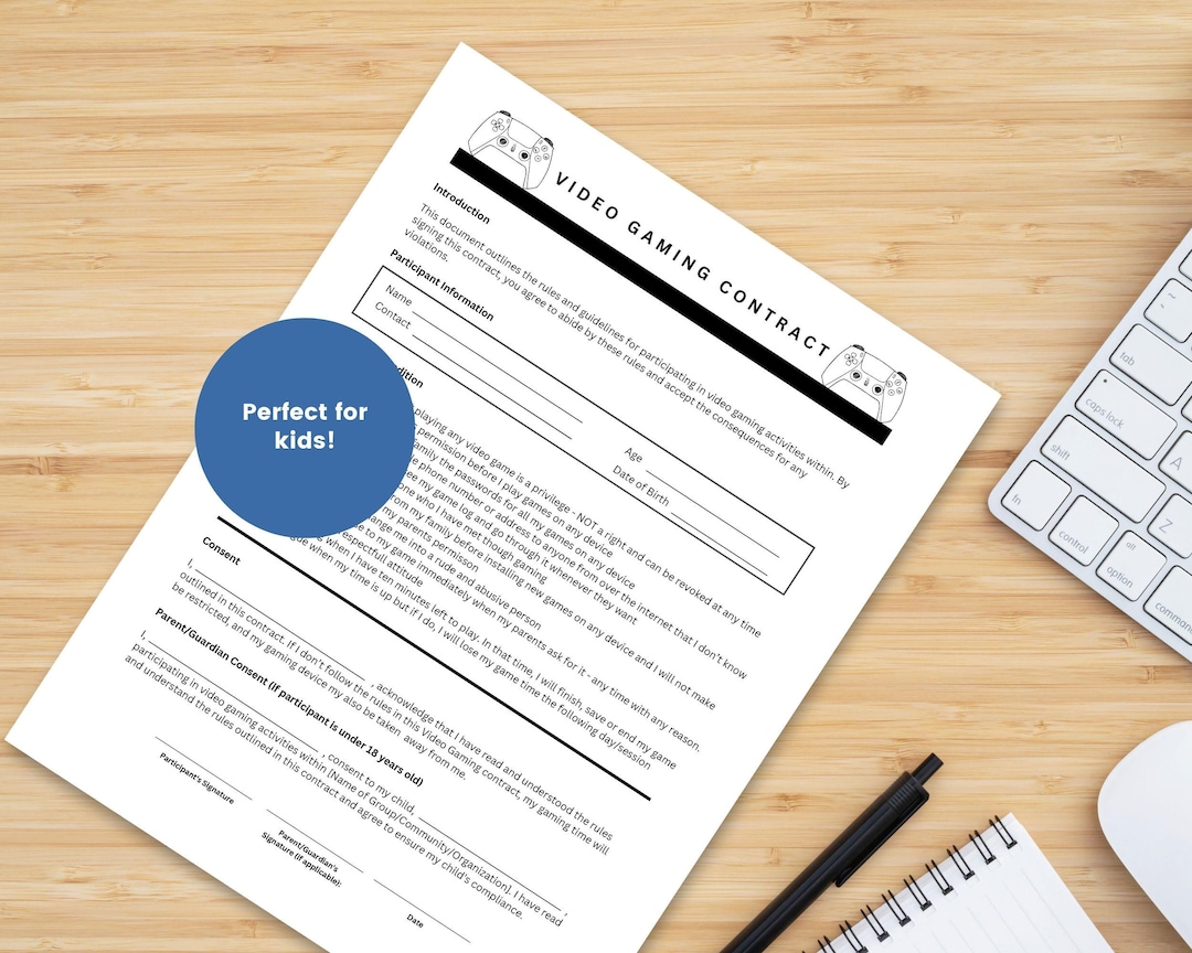 Video Gaming Contract for Teenagers, Screen Time Rules, House Rules ...